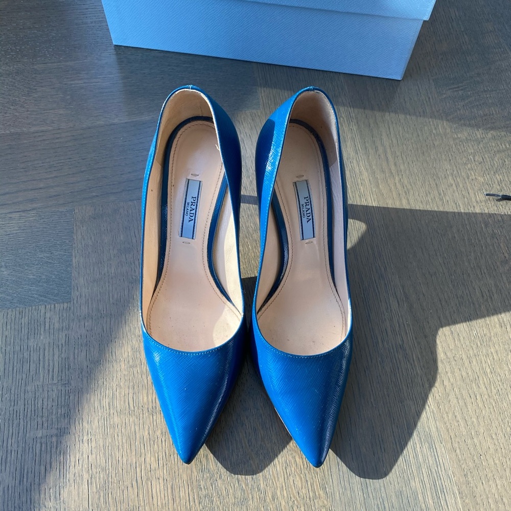 Prada Saffiano Textures Leather Pumps 85mm - Blue - Gem